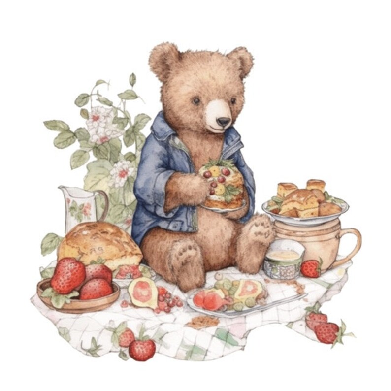 Teddy Bear Breakfast Watercolor Clip Art 4 High Quality PNG - Etsy