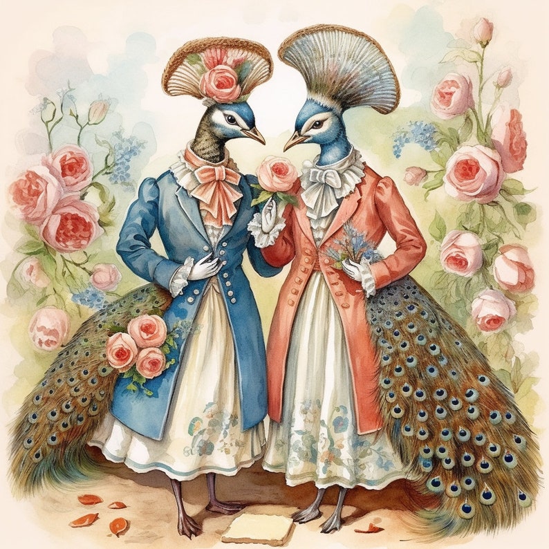 Valentines Day Peacocks Clip Art Sublimation Graphics 4 JPG Files Mix ...