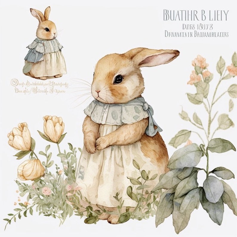 Bunny Rabbit Gardening Clipart 8 High Quality JPG Watercolor - Etsy