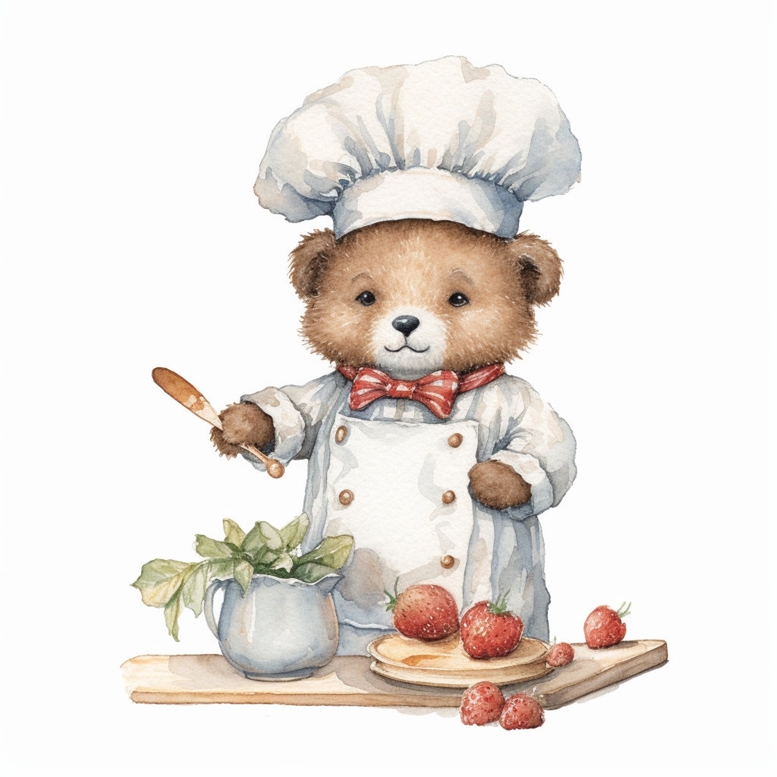 Teddy Bear Baking Clipart 8 High Quality JPG Watercolor Art Digital ...