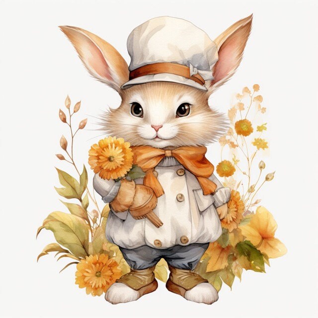 Halloween Thanksgiving Pumpkin Bunny Rabbit Watercolor Clip Art 4 PNG ...