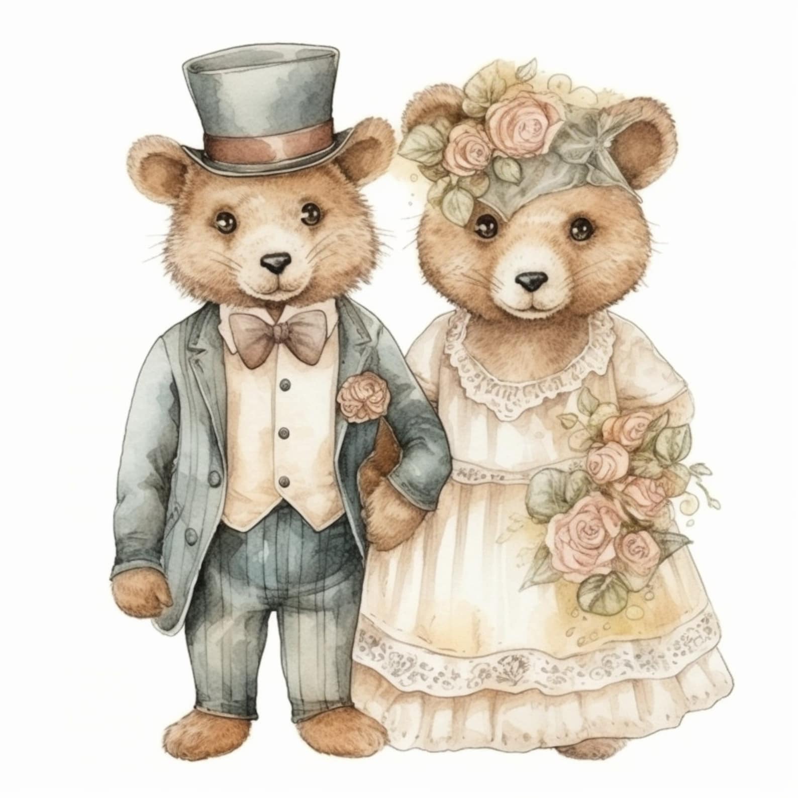 Teddy Bear Wedding Bride and Groom Clipart 8 High Quality JPG - Etsy