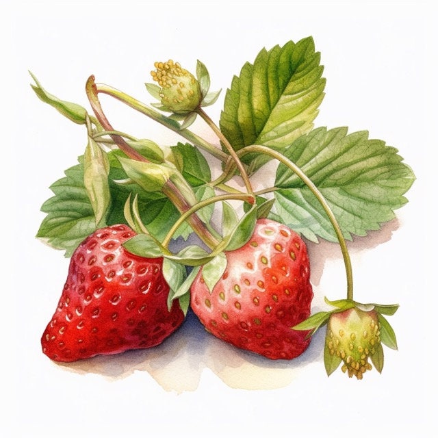 Strawberry Watercolor Clipart Clip Art 8 PNG Format Instant - Etsy