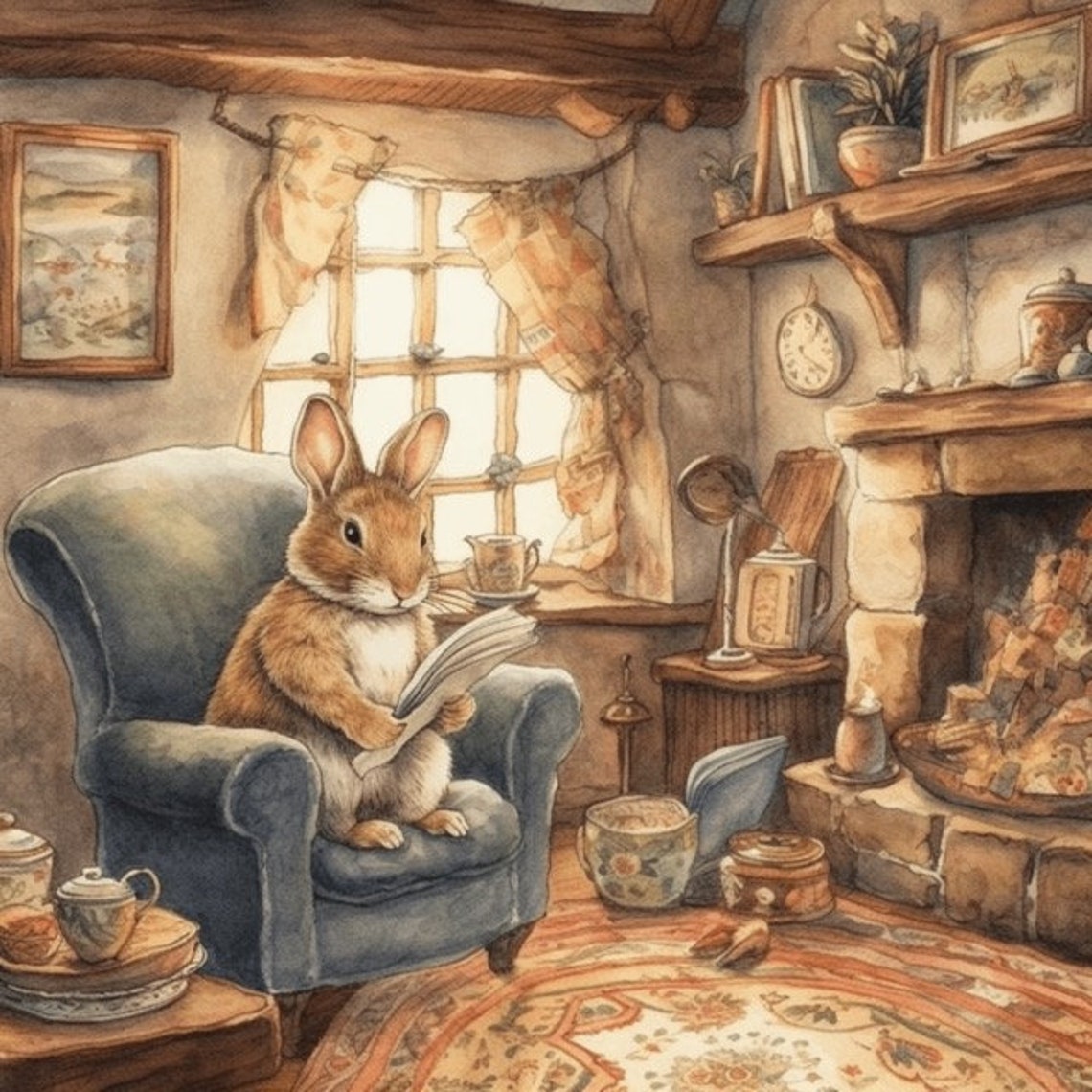 Story Time Bunny Rabbit Tree House Clip Art 4 PNG Card Making - Etsy