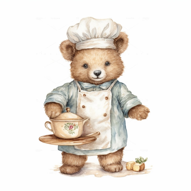 Teddy Bear Baking Clipart 8 High Quality JPG Watercolor Art Digital ...