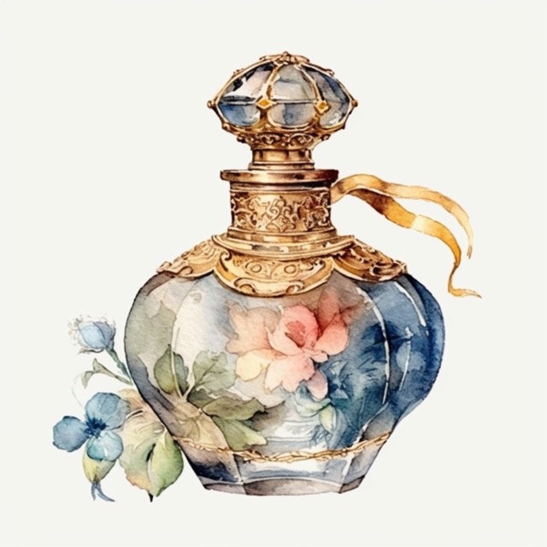 Antique French Perfume Bottle Watercolor Clipart 8 High Quality JPG ...