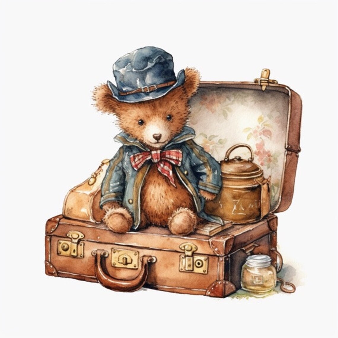 Traveling Teddy Bear Suitcase Watercolor Clipart 8 High Quality JPG ...