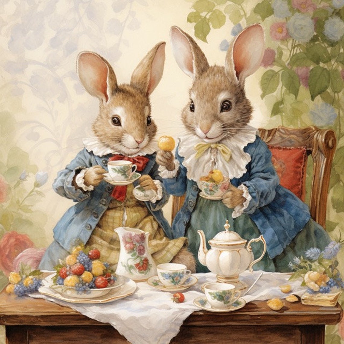 Bunny Rabbit Tea Time Watercolor Clip Art Sublimation Graphics - Etsy