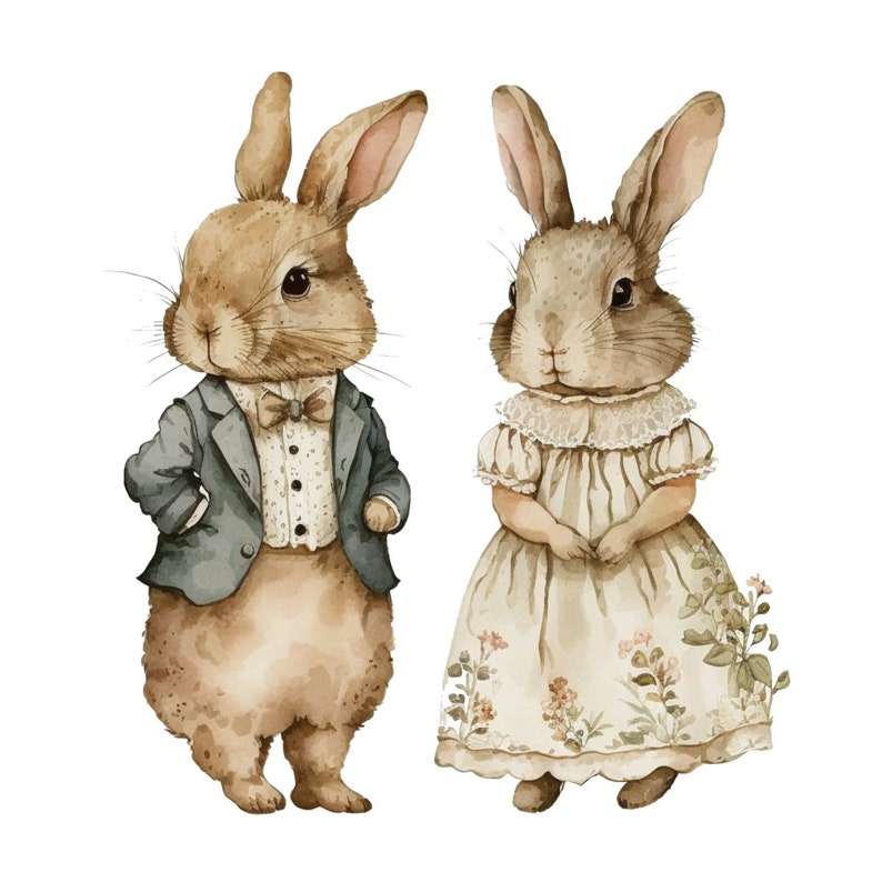 Bunny Rabbit Couple Watercolor Clip Art 4 High Quality PNG Transparent ...