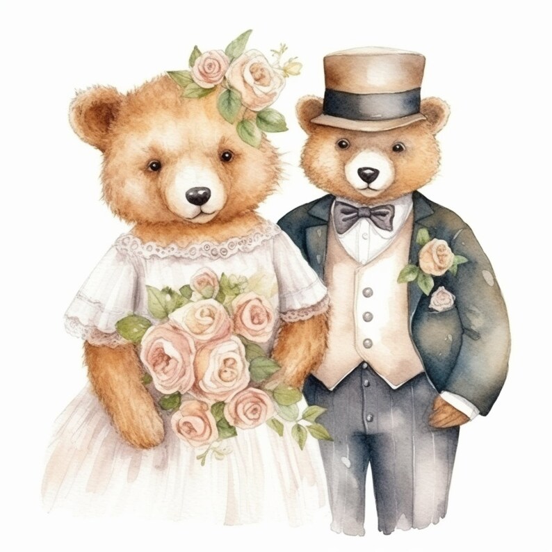 Teddy Bear Wedding Bride and Groom Clipart 8 High Quality JPG Art ...