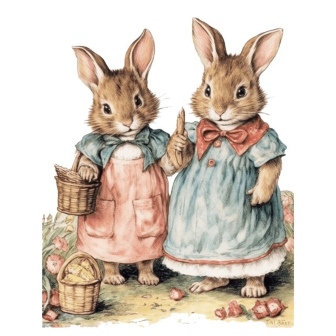 Twin Bunny Rabbits Birthday Card Watercolor Clip Art Sublimation ...