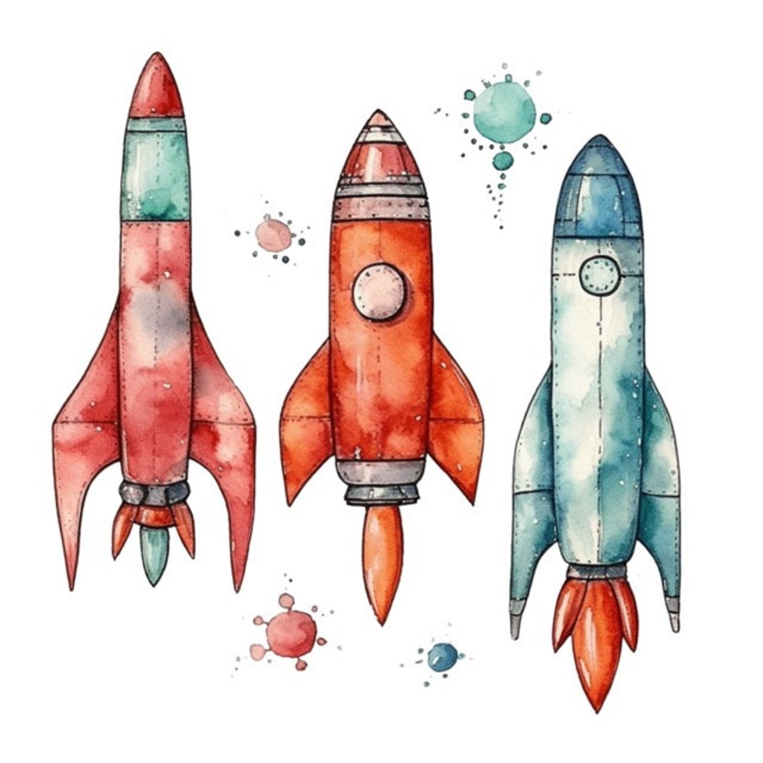 Space Rocket Ships Watercolor Clip Art Sublimation Graphics 4 PNG ...