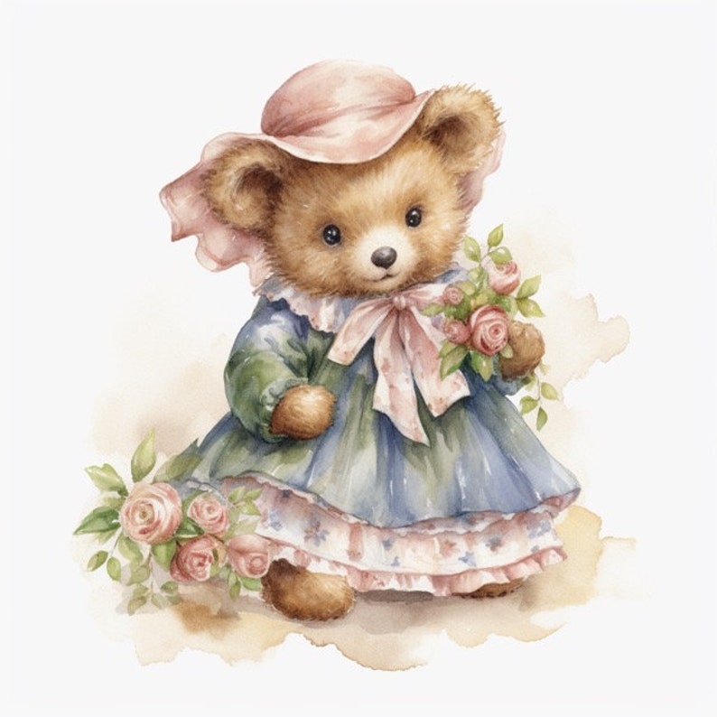 Baroque Teddy Bear Watercolor Clipart 8 High Quality JPG, Digital Download, Card Making Mixed ...