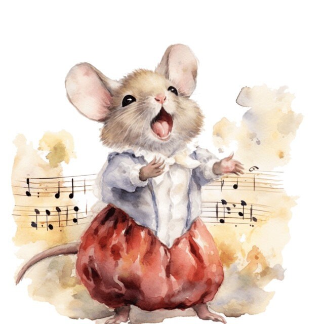 Cute Opera Singing Mouse With Flowers Watercolor Clip Art 4 PNG Format ...
