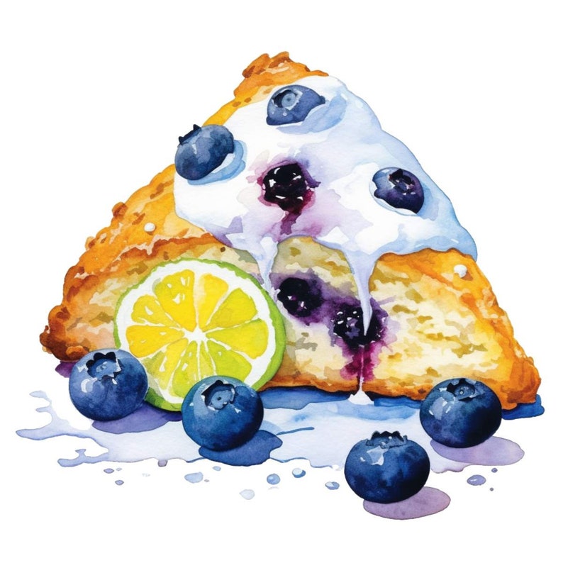 Blueberry Scone Watercolor Clip Art 4 High Quality PNG - Etsy