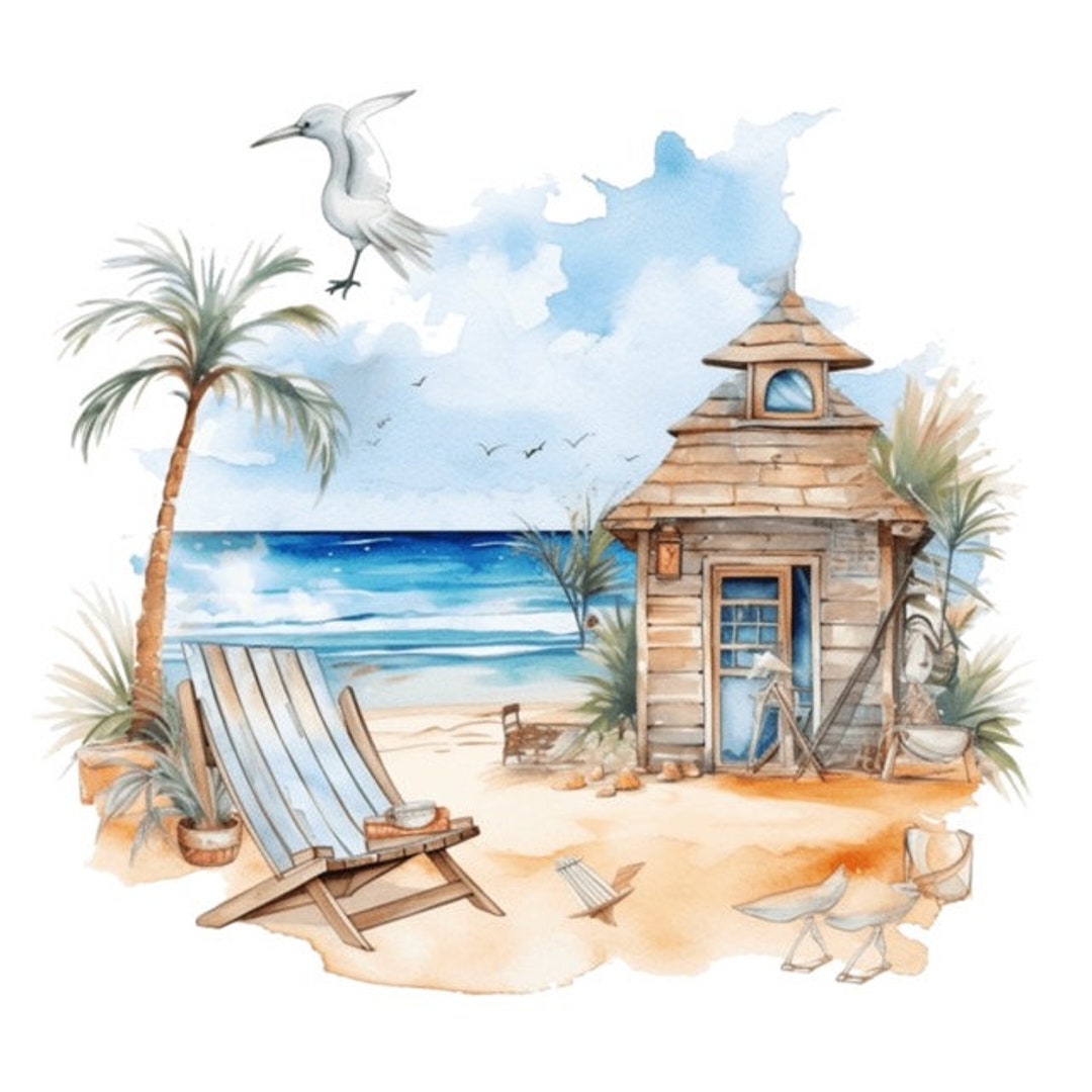 Tropical Coastal Ocean Beach Watercolor Clip Art 4 High Quality PNG ...