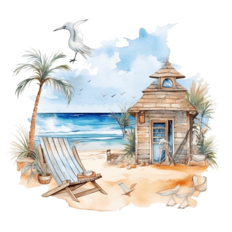 Tropical Coastal Ocean Beach Watercolor Clip Art 4 High Quality PNG ...