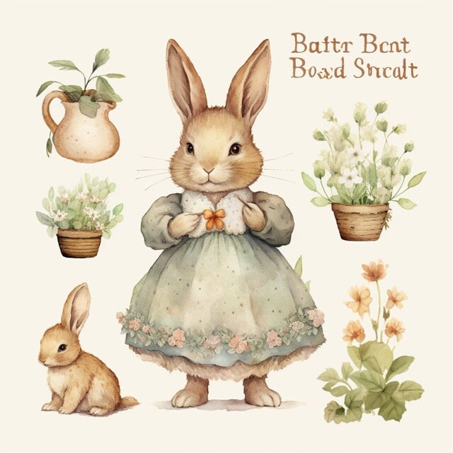 Bunny Rabbit Flower Watercolor Clip Art Sublimation Graphics 4 PNG ...