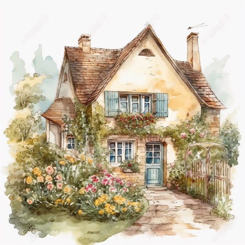 French Cottage Cottages Clipart 8 High Quality JPG Watercolor Art ...