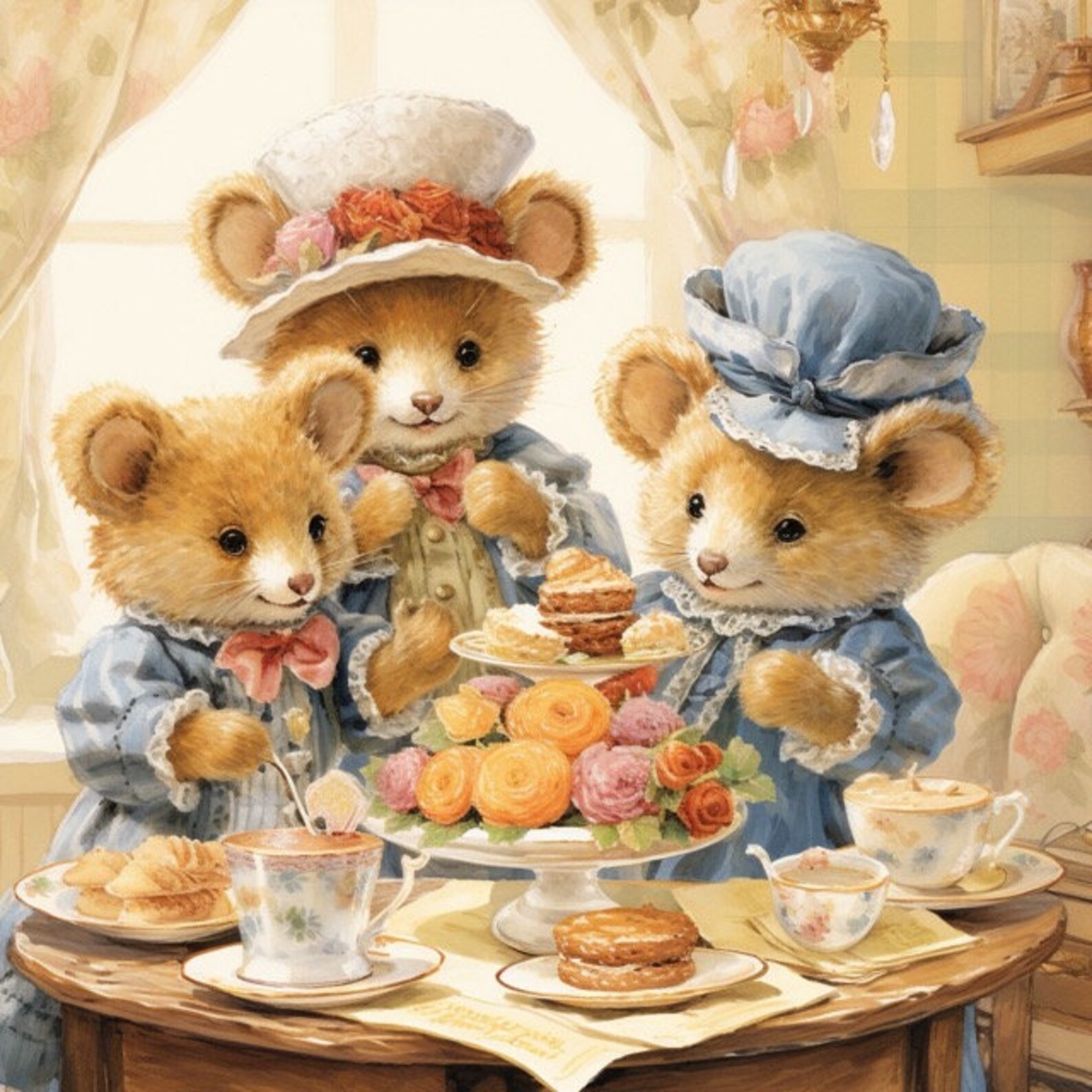 Teddy Bear Tea Time Watercolor Clip Art Sublimation Graphics 4 JPG ...