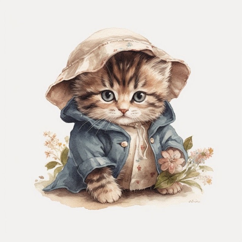 Tudor Kitty Cat Kitten Watercolor Clipart 8 High Quality JPG Digital ...