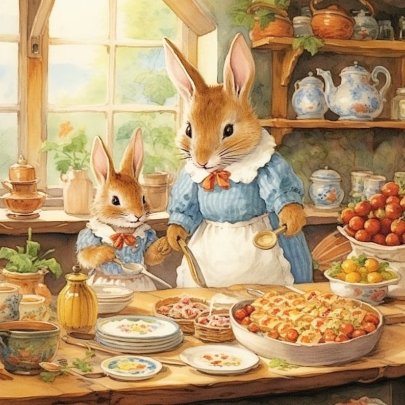 Bunny Rabbit Bake Time Watercolor Clip Art Sublimation Graphics 4 JPG ...