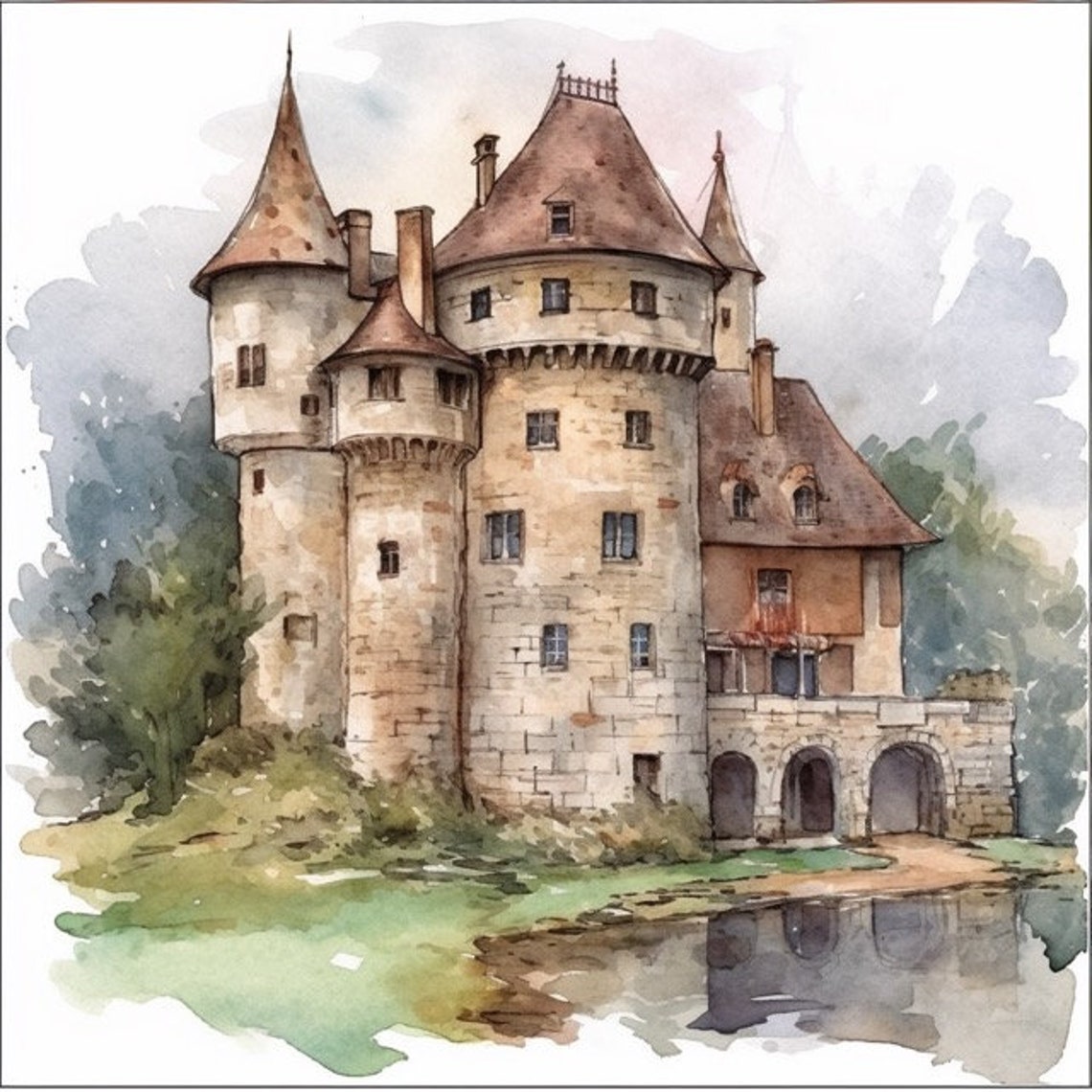 Watercolor French Castles Clipart 8 High Quality JPG - Etsy