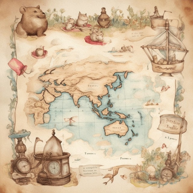 Antique Treasure Map Clipart Clip Art 8 PNG Format Instant - Etsy