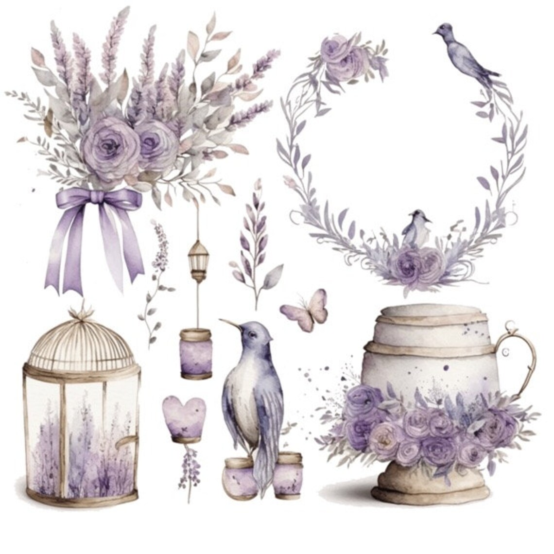 Lavender Wedding Elements Clipart Watercolor 4 High Quality - Etsy