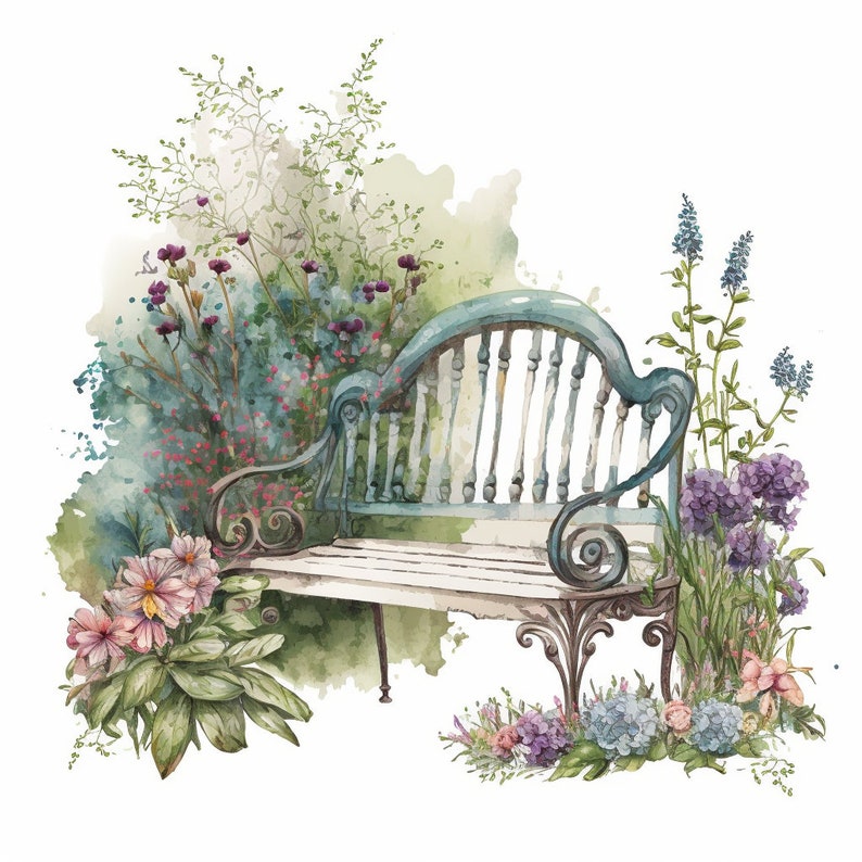 Antique Benches Bench Clipart 8 High Quality JPG Watercolor - Etsy