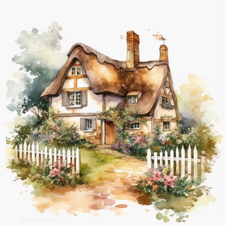 British Cottage Cottages Clipart 8 High Quality JPG Watercolor Art ...