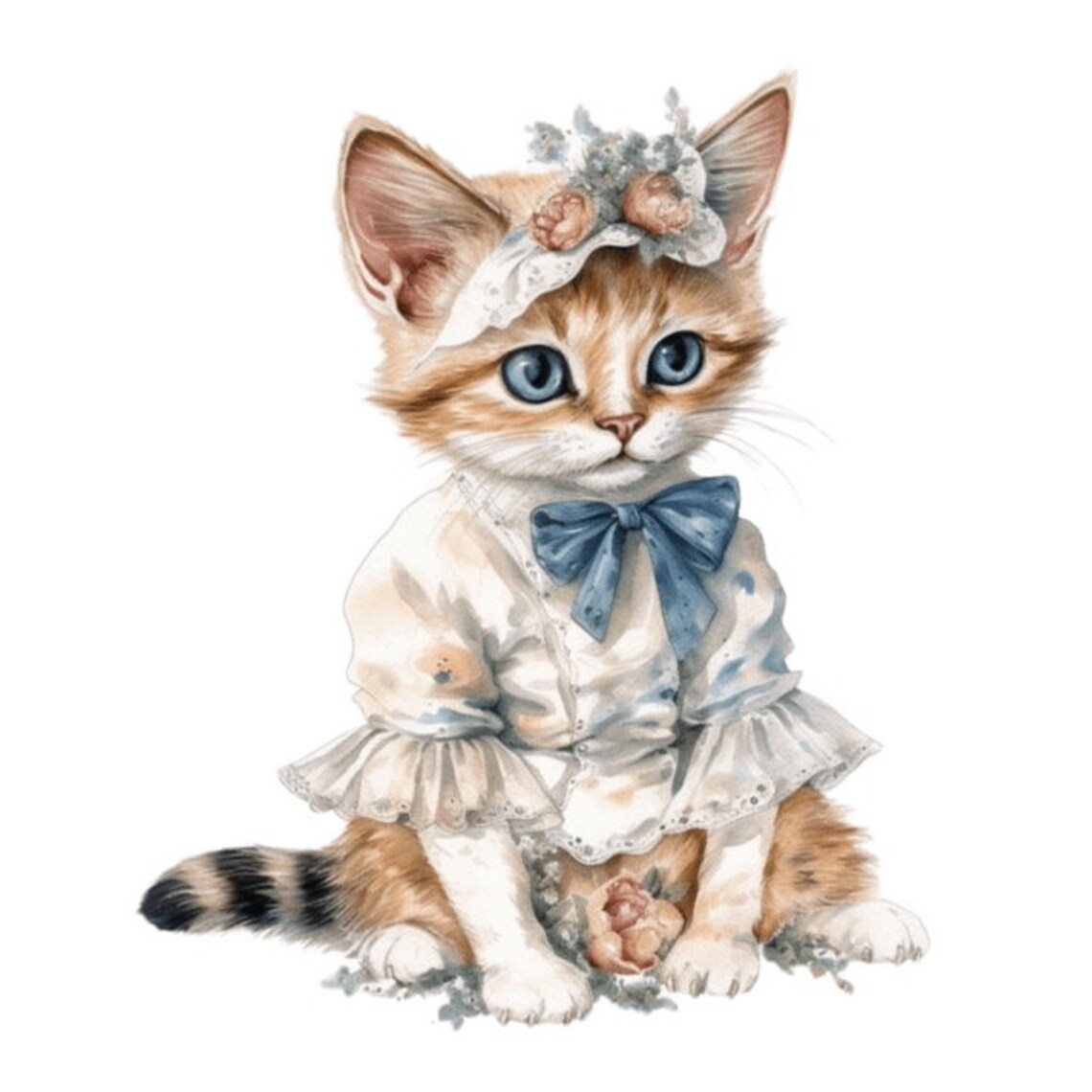 Kitten Kitty Cat in Vintage Clothes Clipart Sublimation Watercolor 4 ...