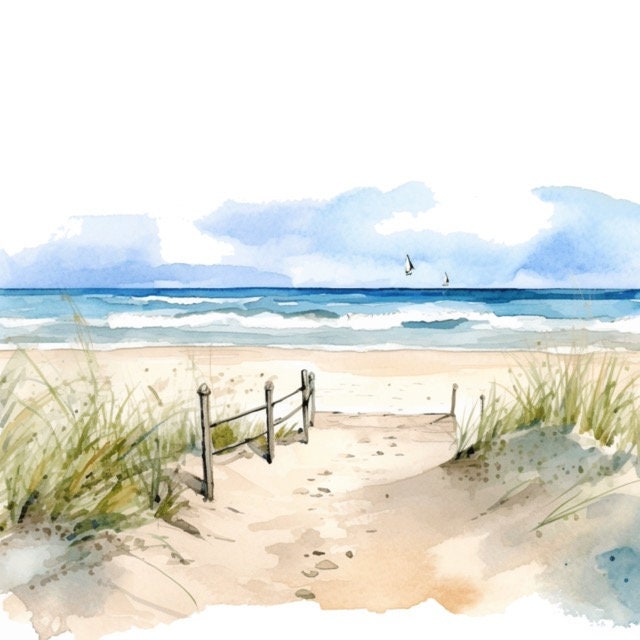 Coastal Beach Ocean Watercolor Clip Art 4 High Quality PNG Format ...