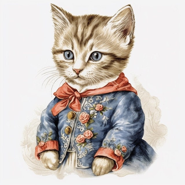 Tudor Kitty Cat Kitten Watercolor Clipart 8 High Quality JPG Digital ...