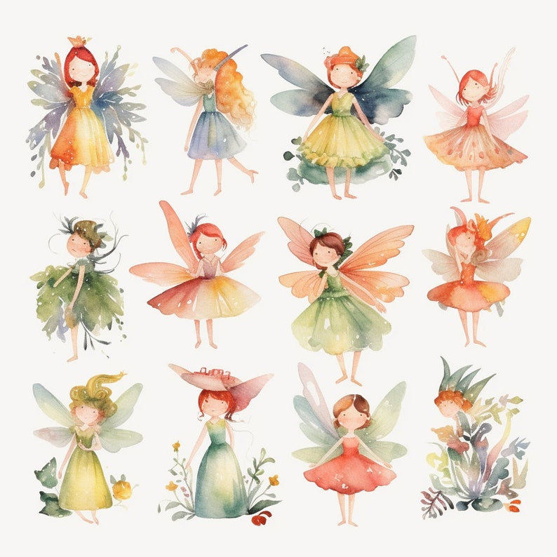 Watercolor Fairies Clipart 8 High Quality JPG Watercolor Art - Etsy