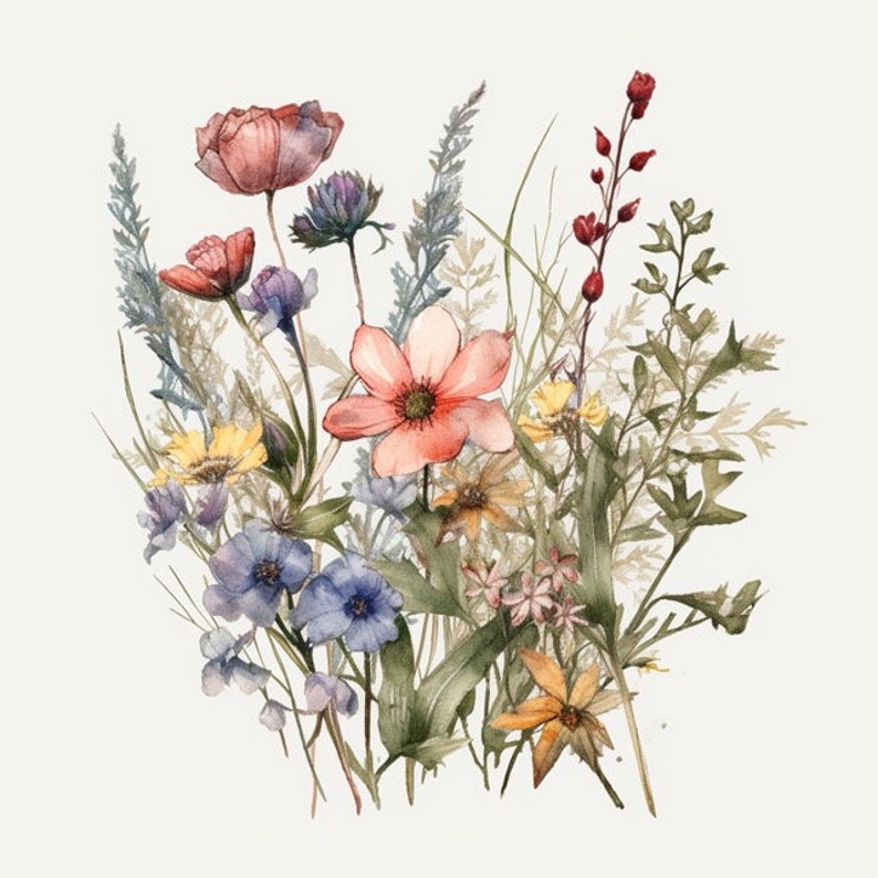 Watercolor Wildflower Bouquet Clipart 8 High Quality JPG Art Digital ...