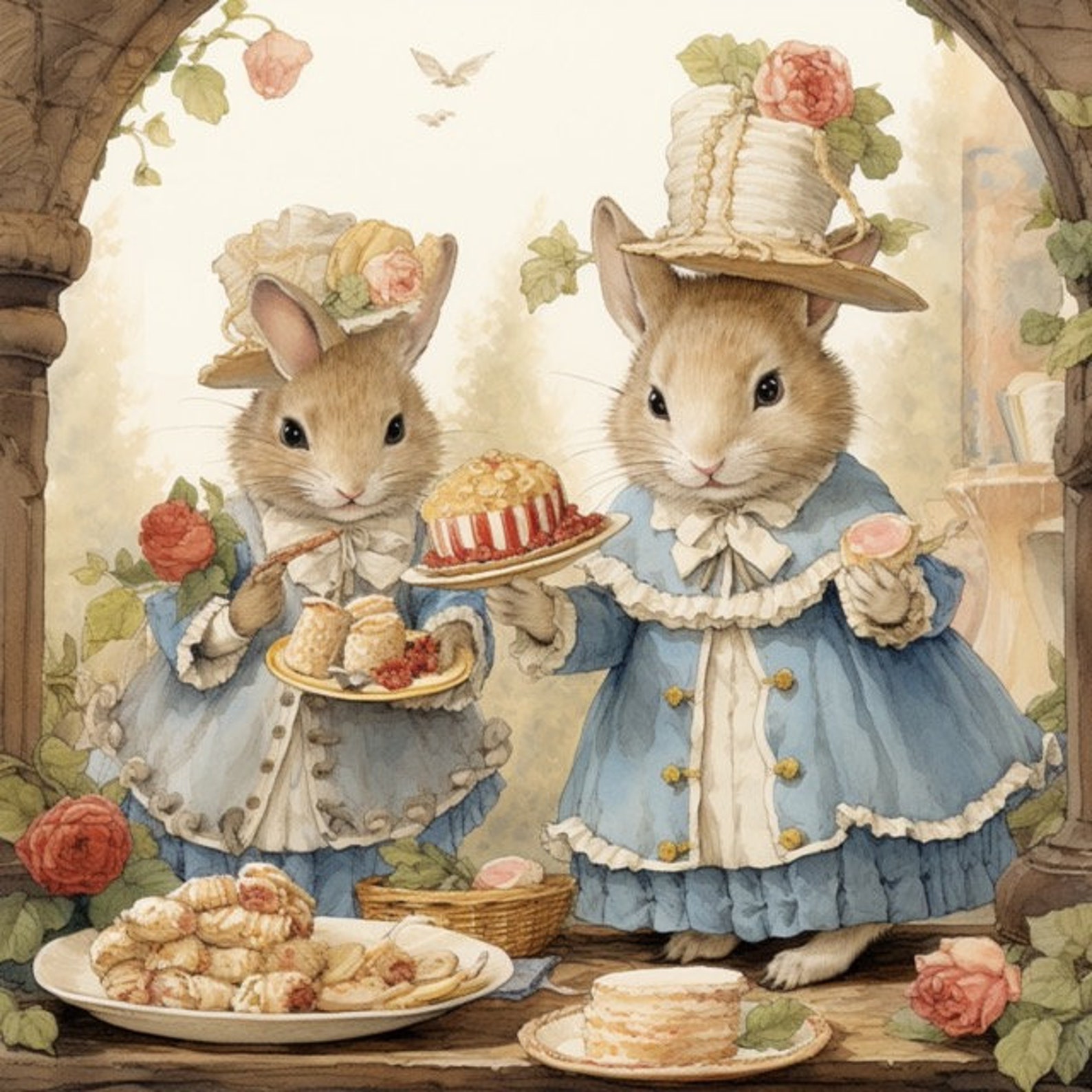 Bunny Rabbit Tea Time Watercolor Clip Art Sublimation Graphics 4 JPG ...