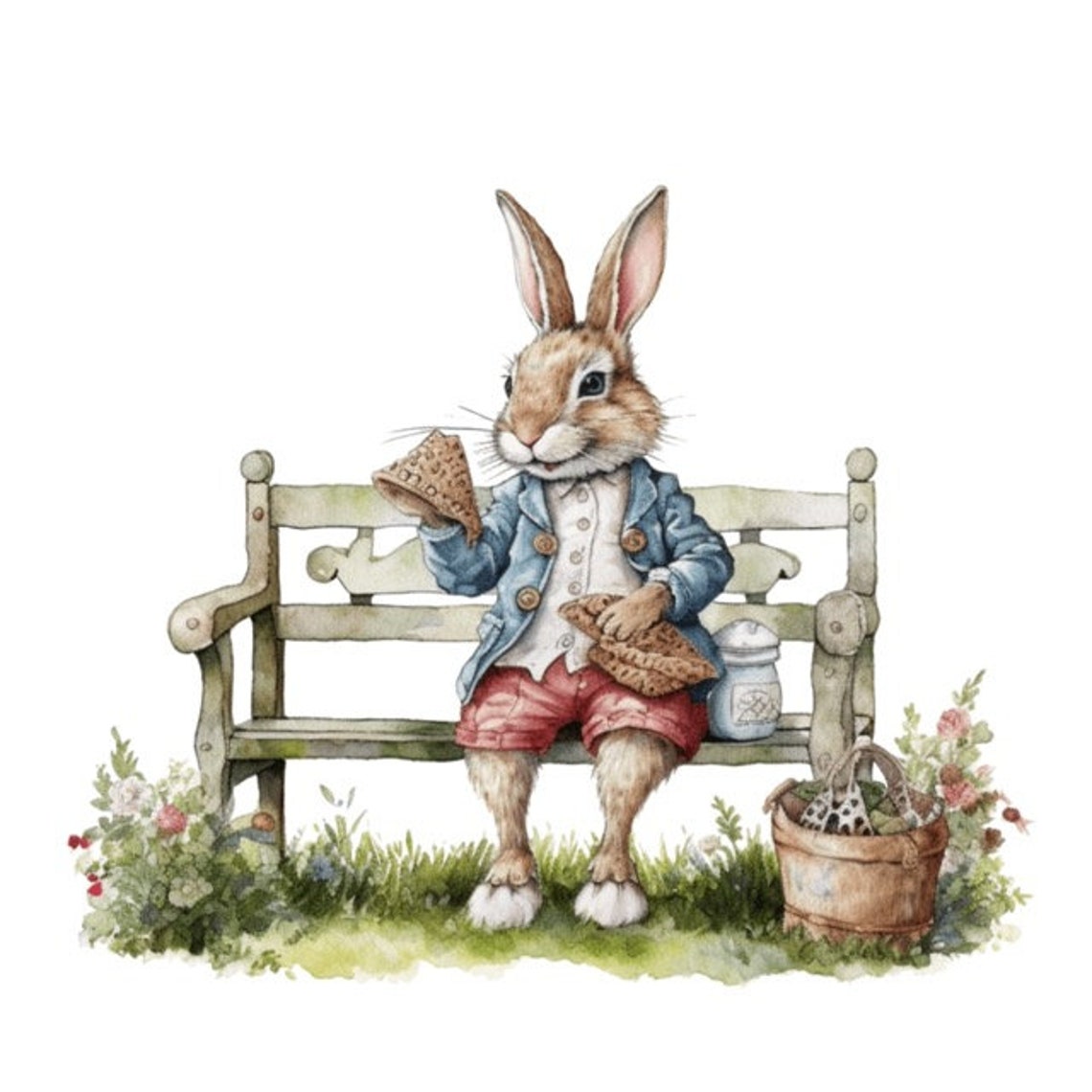 Bunny Rabbit in the Garden Watercolor Clip Art 4 High Quality - Etsy