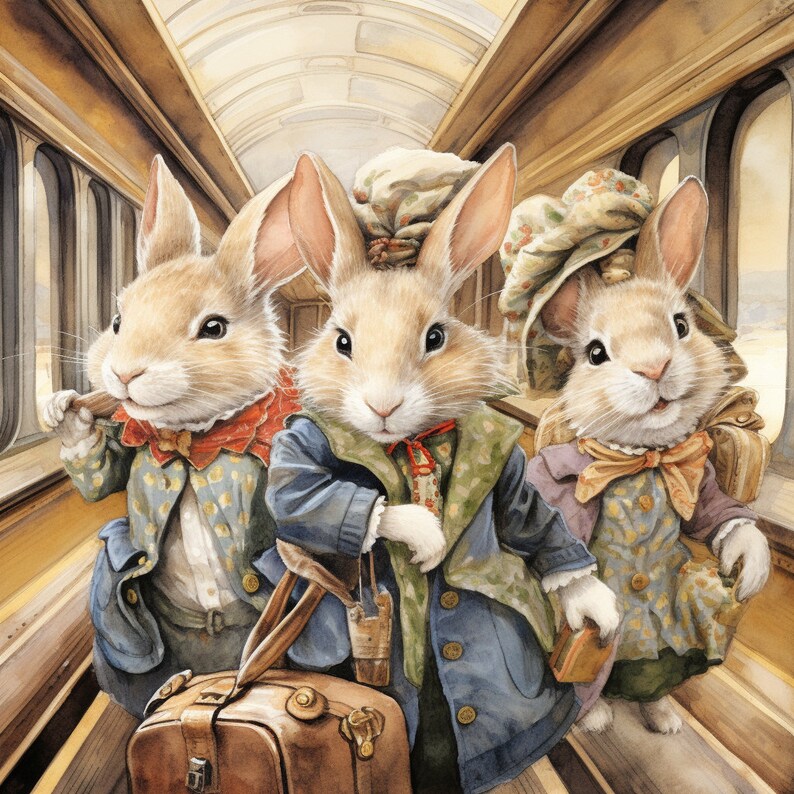 Bunny Rabbits Travel Train Clip Art 4 High Quality JPG Card Making ...