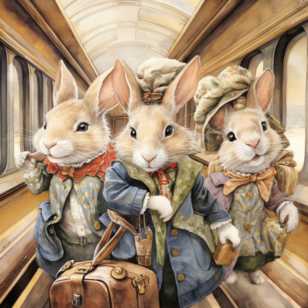 Bunny Rabbits Travel Train Clip Art 4 High Quality JPG Card Making ...