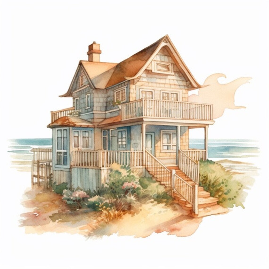 Beach House Coastal Clipart Clip Art 8 PNG Format Instant - Etsy
