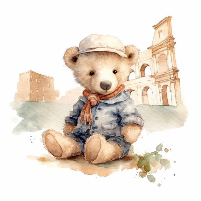 Traveling Teddy Bear in Rome Watercolor Clipart 8 High Quality JPG ...