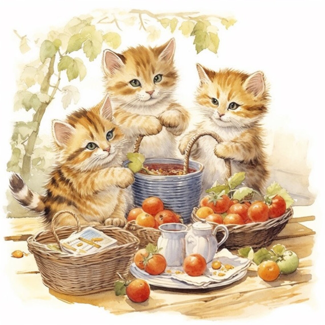 Kittens Having Lunch Watercolor Clip Art 4 PNG Mix Media Card Making ...
