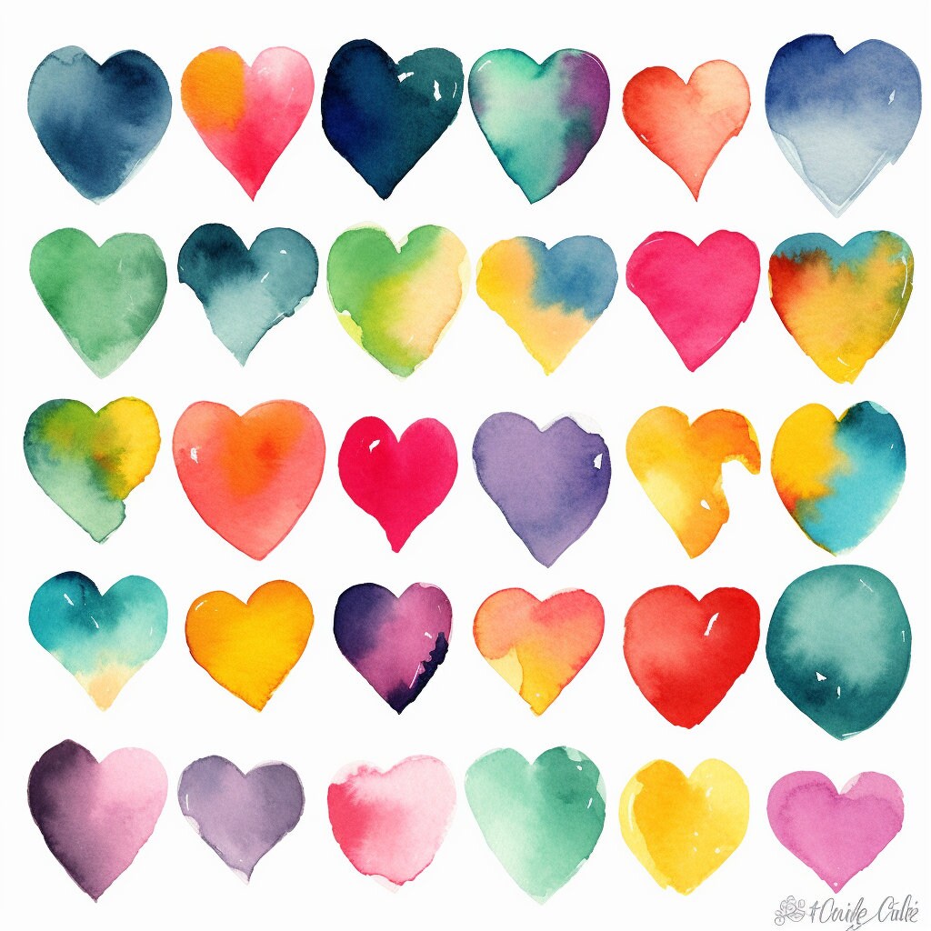 Hearts Watercolor Clipart 8 High Quality JPG, Digital Download, Card ...