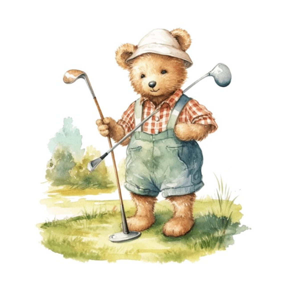 Teddy Bear Playing Golf Fathers Day Watercolor Clip Art 4 High Quality ...