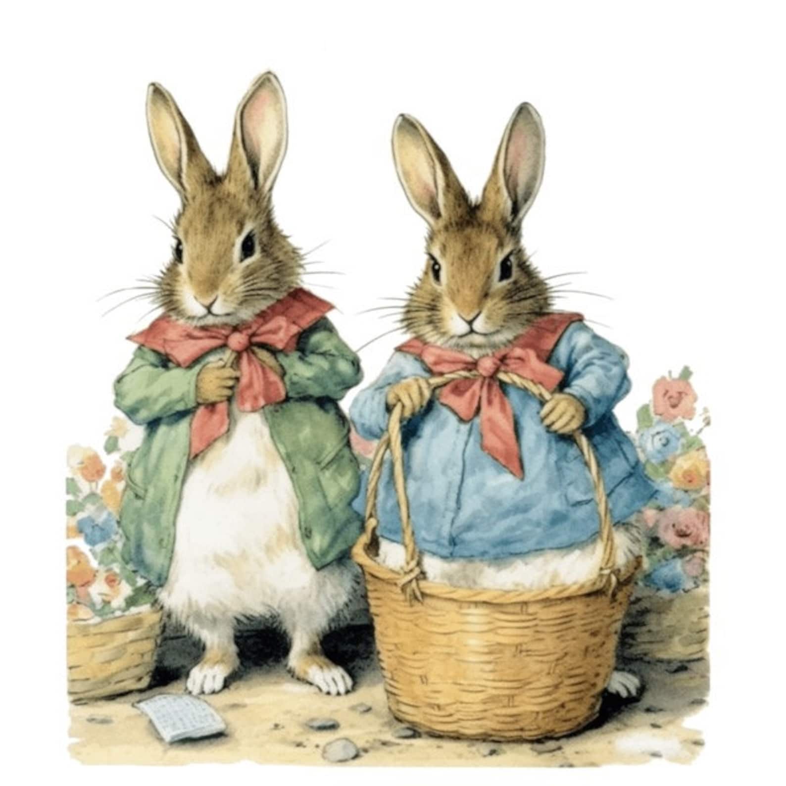 Twin Bunny Rabbits Birthday Card Watercolor Clip Art Sublimation ...