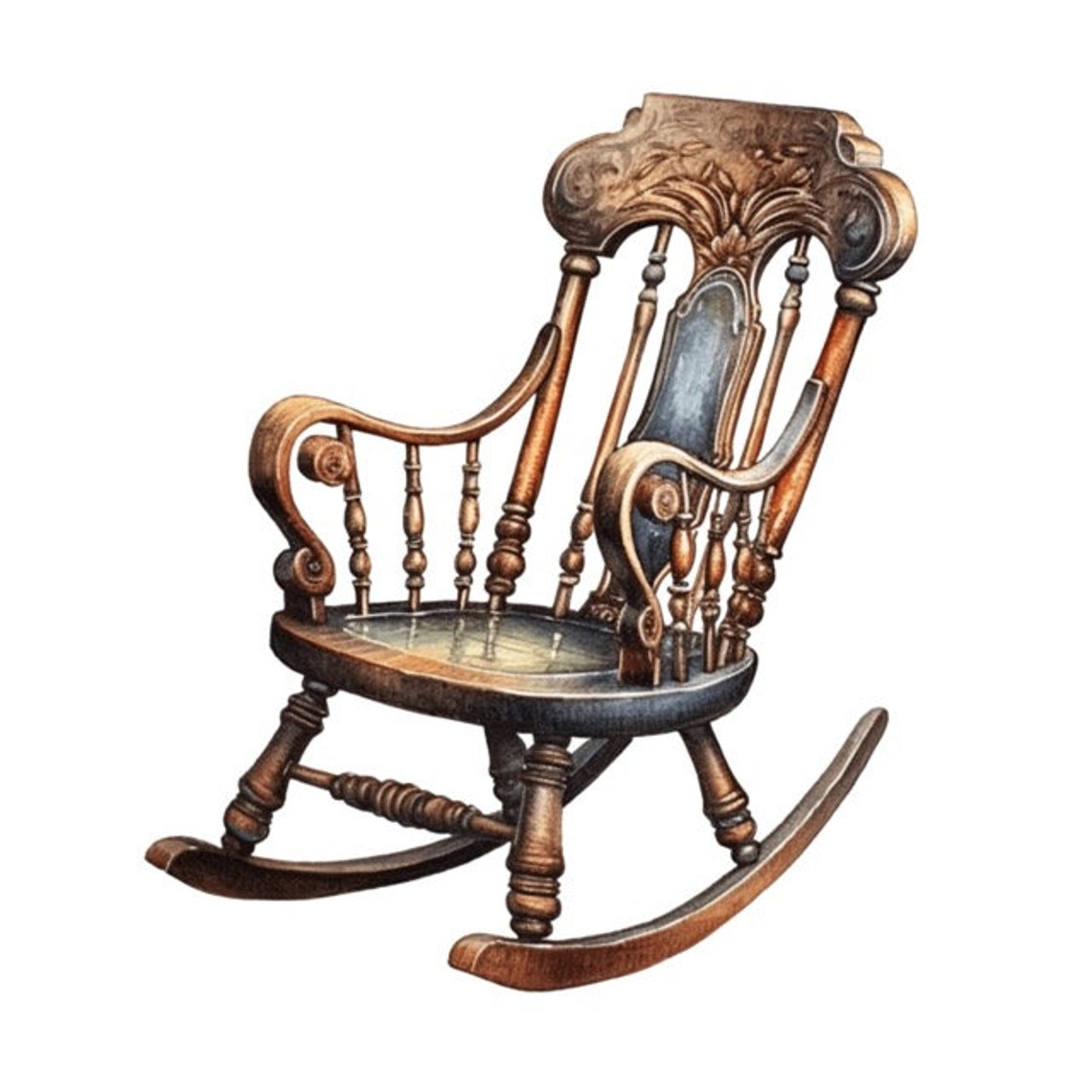 Antique Rustic Rocking Chair Watercolor Clip Art 4 High Quality PNG ...