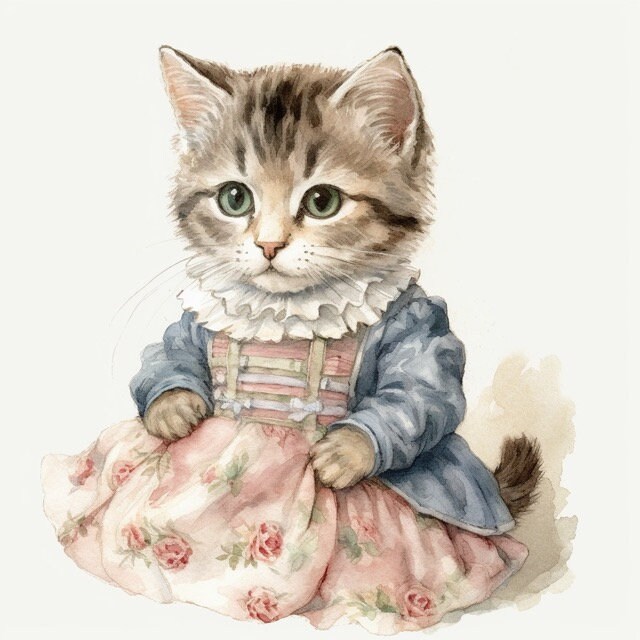 Tudor Kitty Cat Kitten Watercolor Clipart 8 High Quality JPG Digital ...