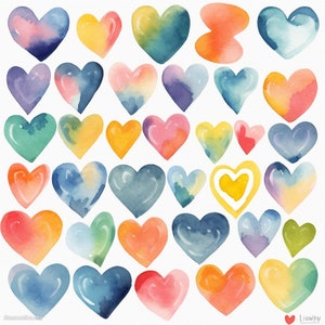 Watercolor Hearts Clipart 8 High Quality JPG, Digital Download, Card ...