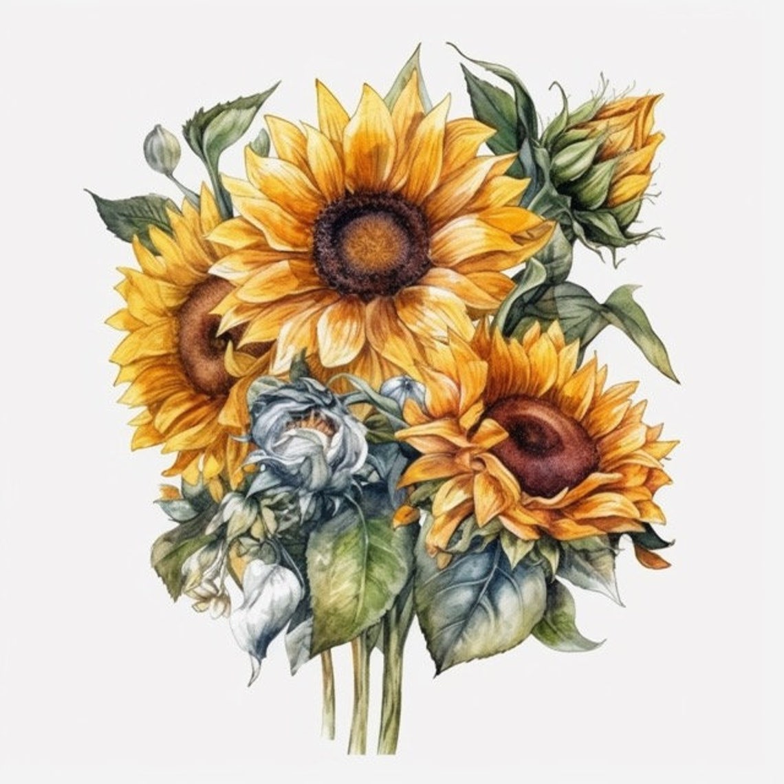 Watercolor Sunflower Sunflowers Flower Clipart Clip Art 4 PNG Format ...